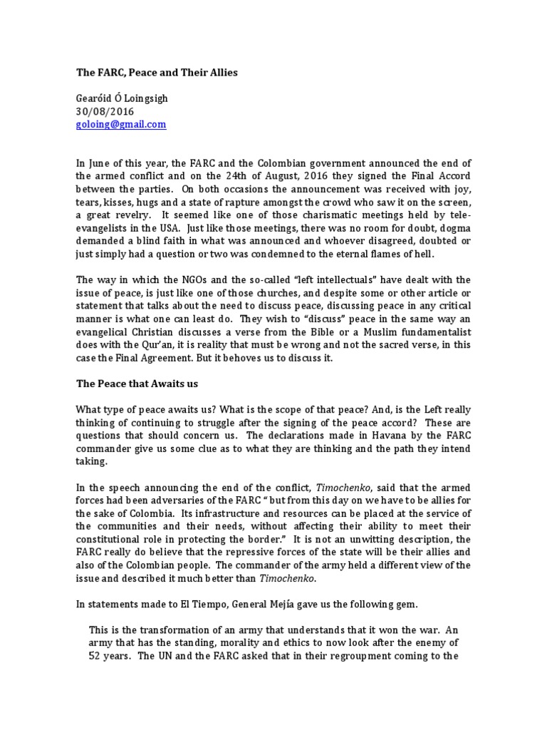 The Farc Peace And Their Allies Pdf Public Sphere Government