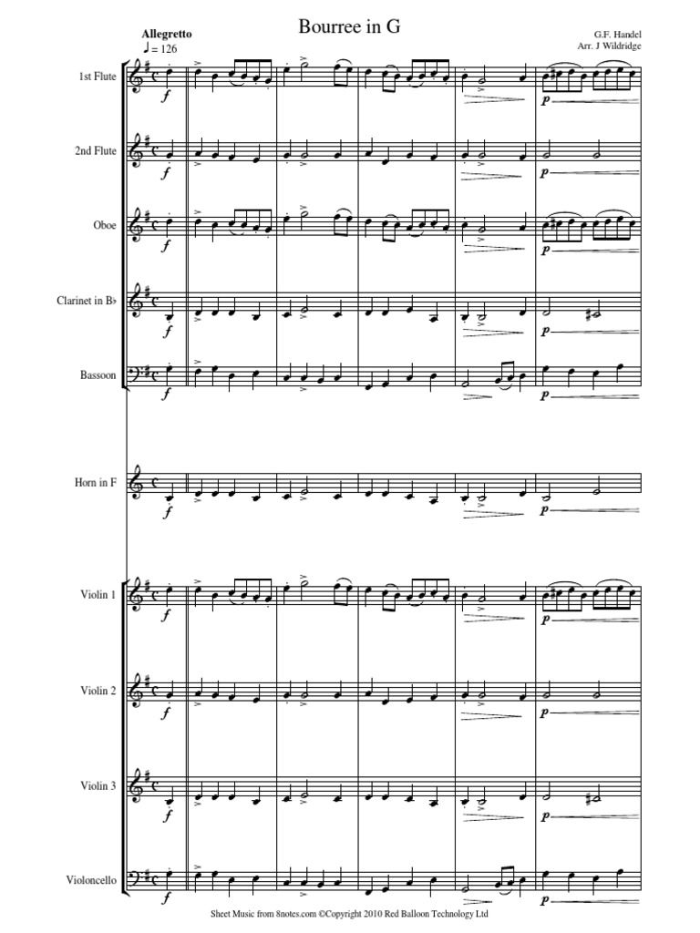 Handel Bourree Score | PDF | Compositions For Symphony Orchestra | Musical Forms