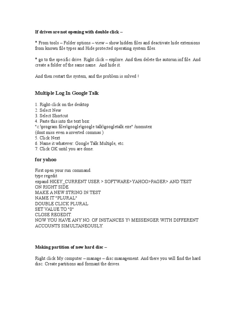 Computer Tricks of Resolving The Problems | PDF | Windows Registry ...