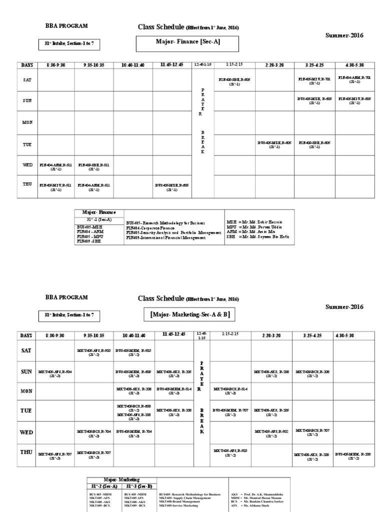 31st Intake BBA Routine Summer - 2016 | PDF