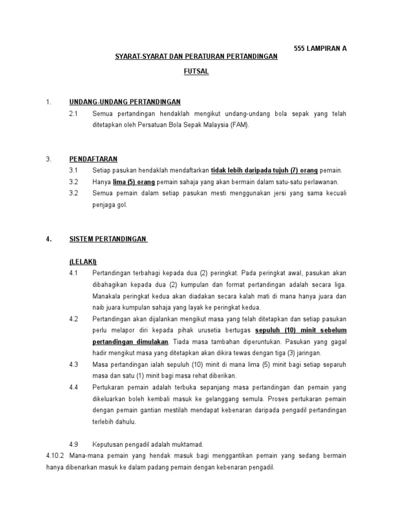 Documents - Tips - Futsal 4 Penjuru Syarat Syarat Peraturan ...