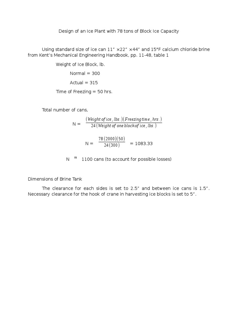 Design of An Ice Plant With 78 Tons of Block Ice Capacity | PDF ...
