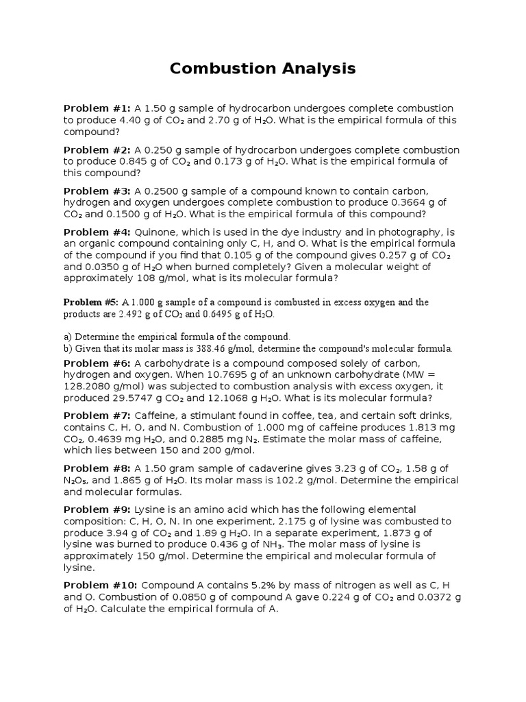 Combustion Analysis | PDF | Mole (Unit) | Oxygen