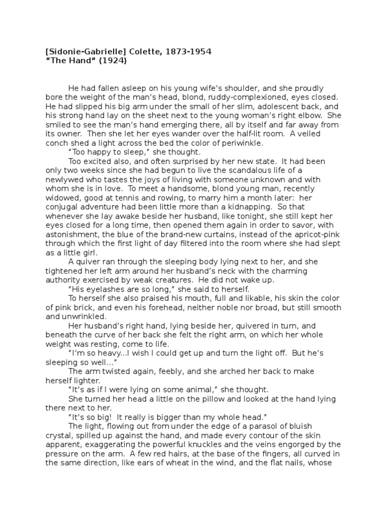 Colette's Short Story "The Hand | PDF