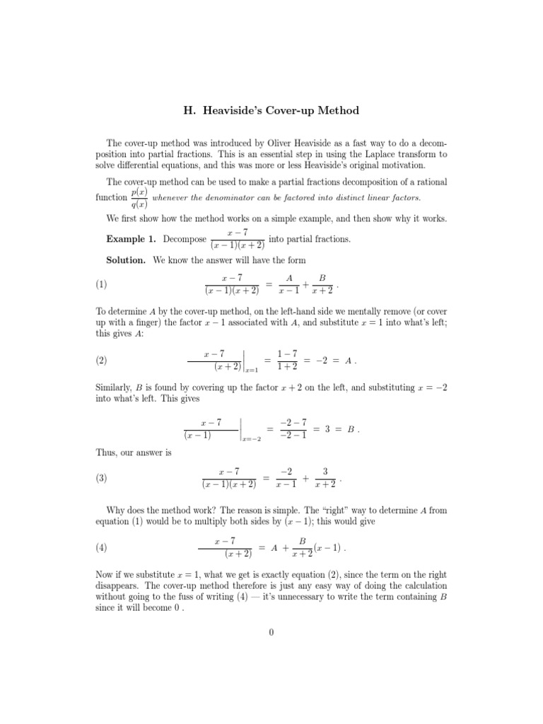 Heaviside method | Fraction (Mathematics) | Equations