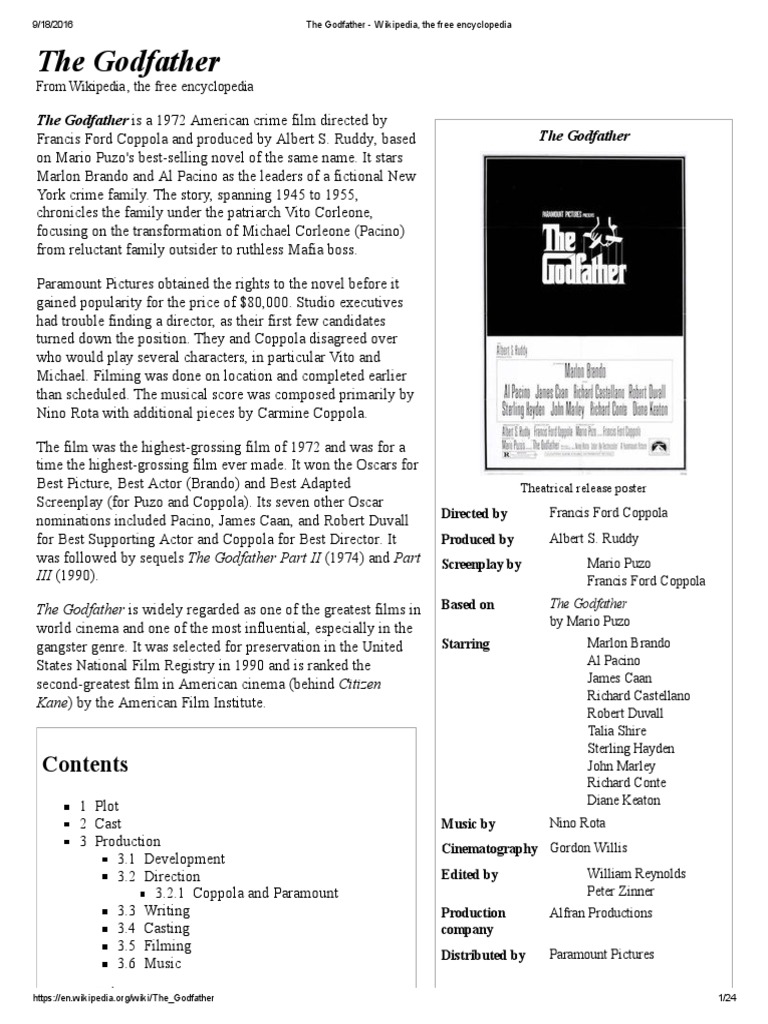 The Godfather | PDF | Gang Activity | Crime Thriller