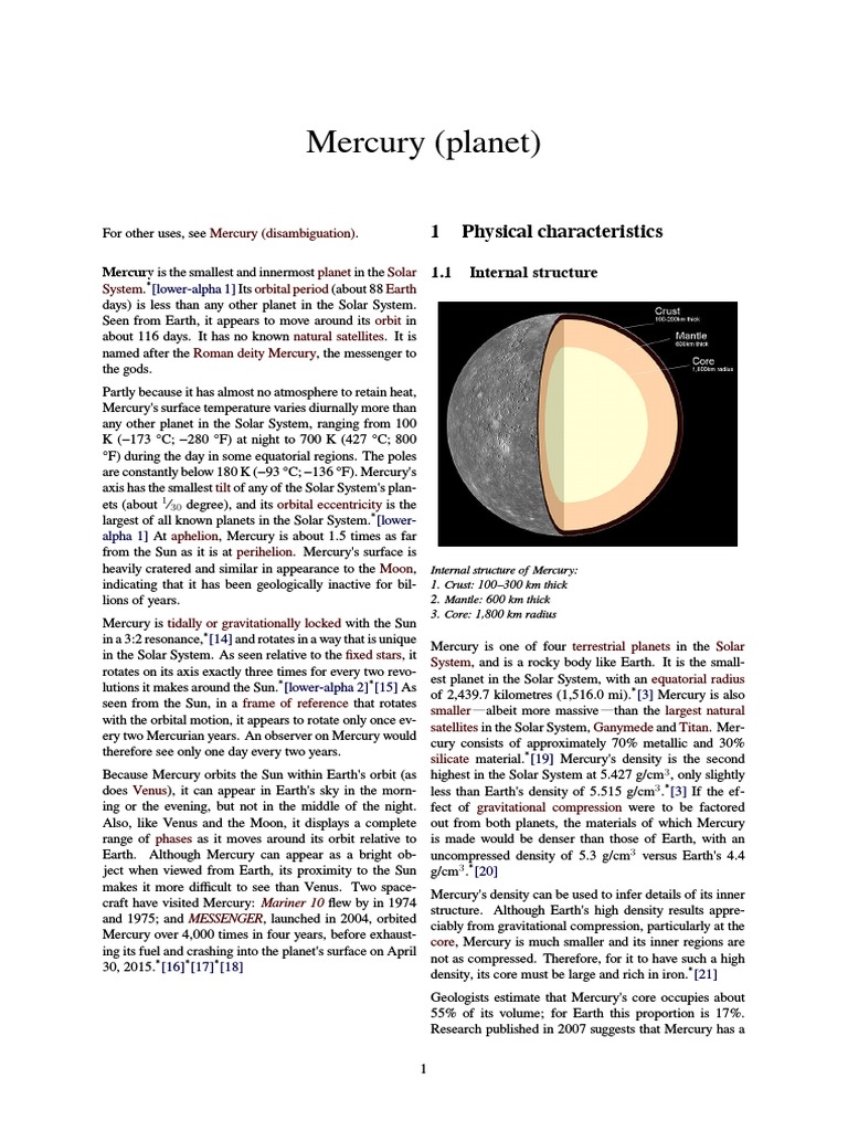 Mercury: An In-Depth Look at the Smallest and Innermost Planet | PDF ...