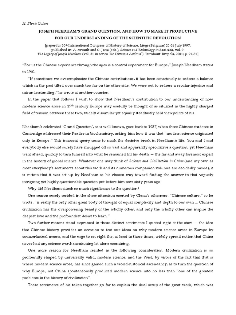 HFC, Needham's Grand Question PDF | PDF | History Of Science ...