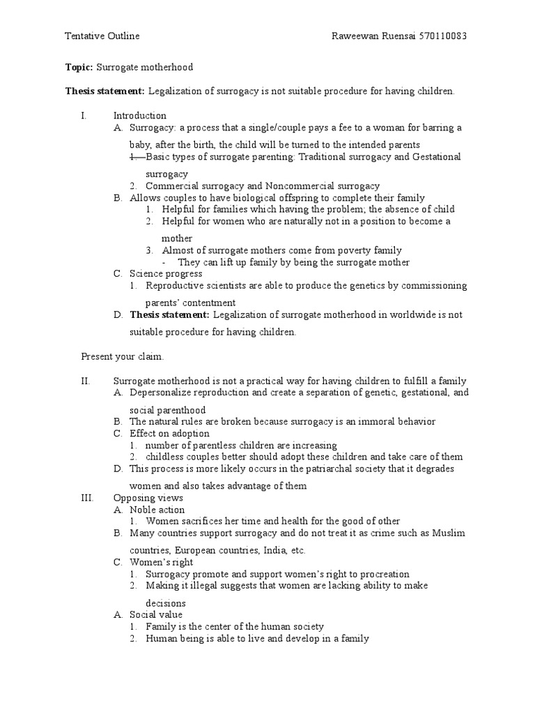 Tentative Outline | PDF | Surrogacy | Interpersonal Relationships
