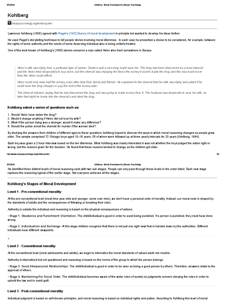 Kohlberg - Moral Development - Simply Psychology | PDF | Morality ...
