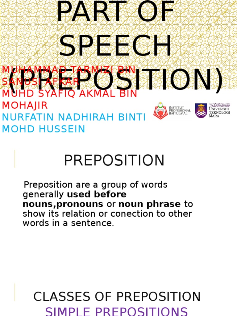 Part of Speech (Preposition) | Preposition And Postposition | Semantic Units