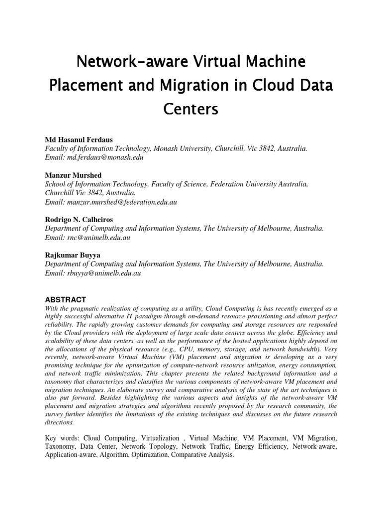 Network Aware Virtual Machine Placement Pdf Virtual Machine Cloud Computing 9569