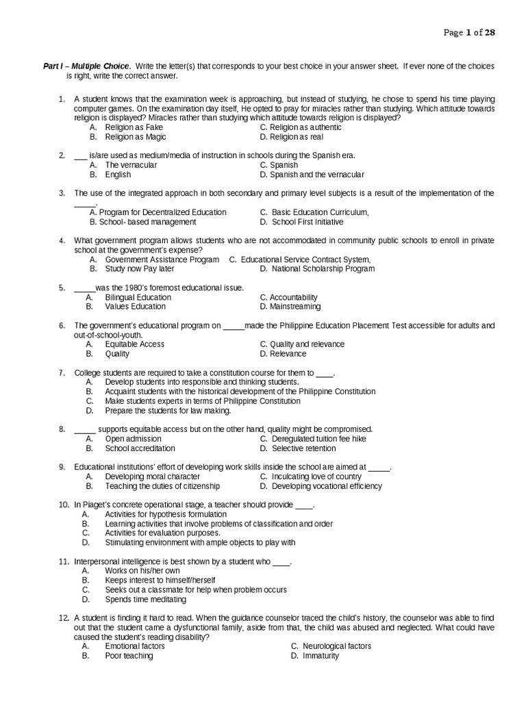 LET Reviewer Part 1 | PDF | Id | Teachers