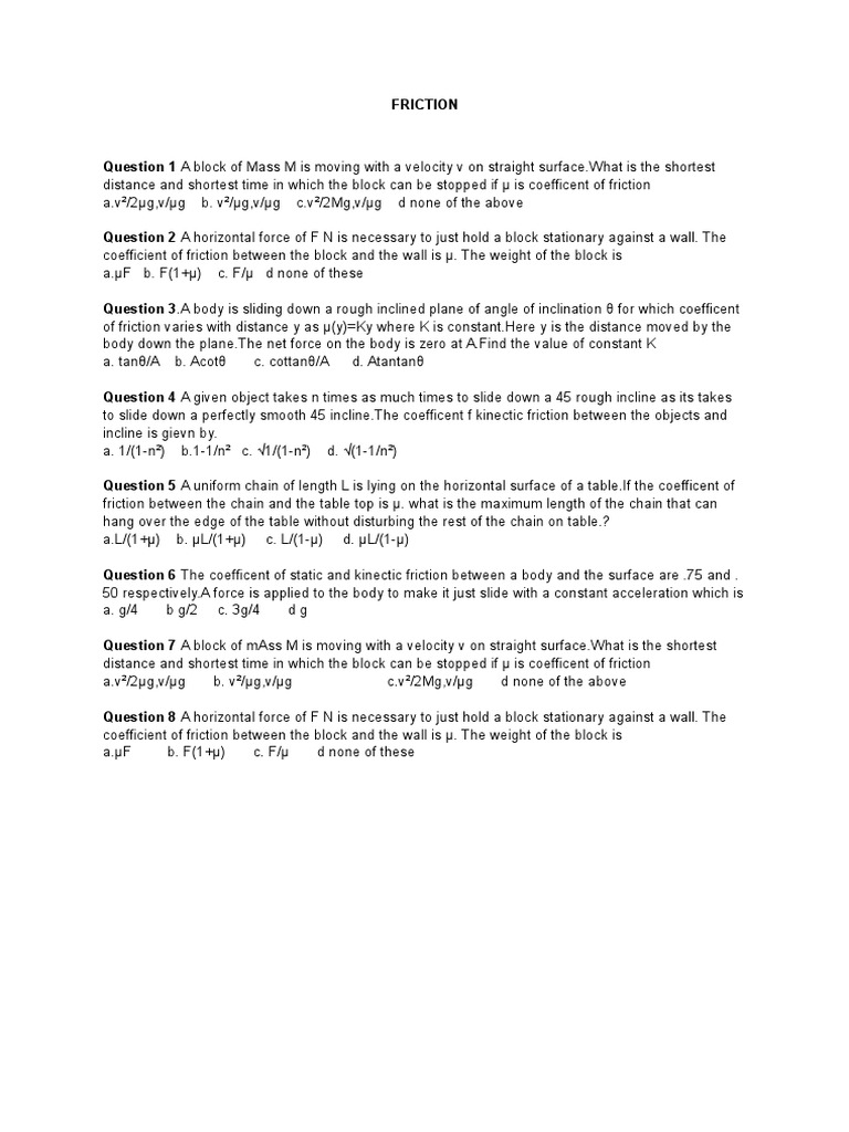 Friction Qs | PDF | Friction | Force