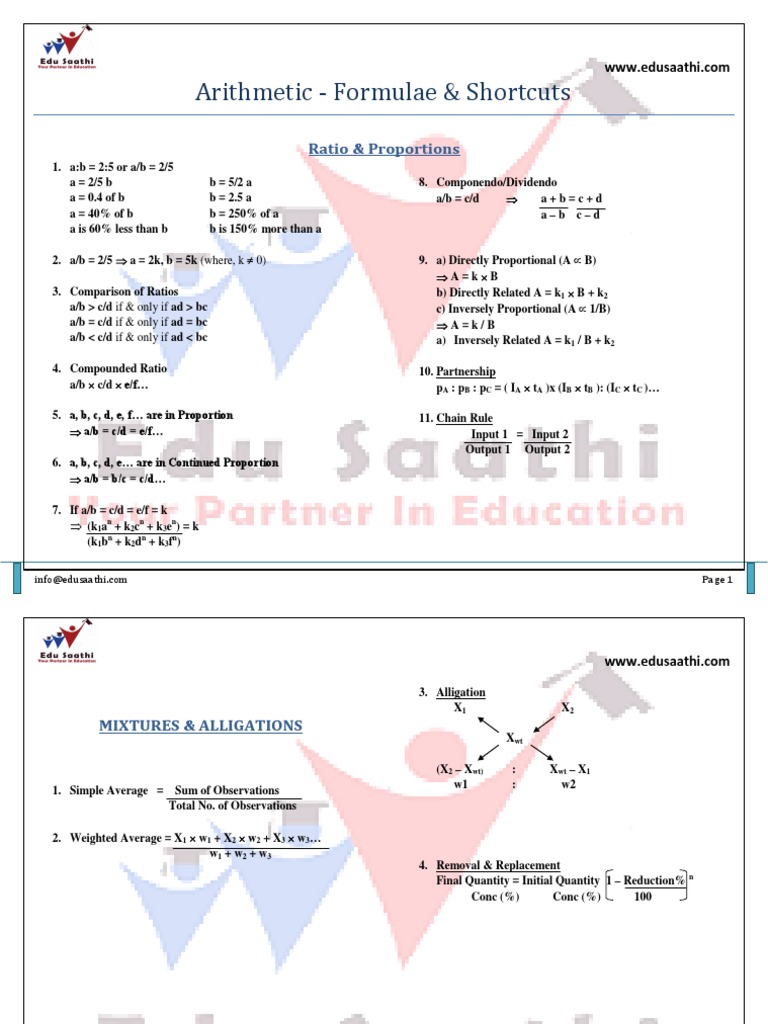 Ratio Proportion Mixture Alligation Shortcuts Formulas For Cat