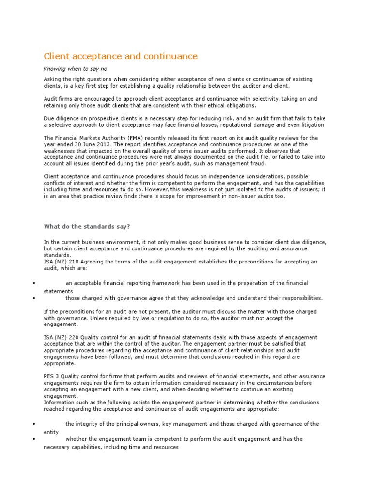 Client Acceptance and Continuance | Audit | Financial Audit
