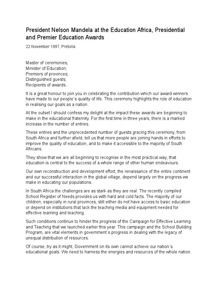 Speech of President Nelson Mandela | PDF