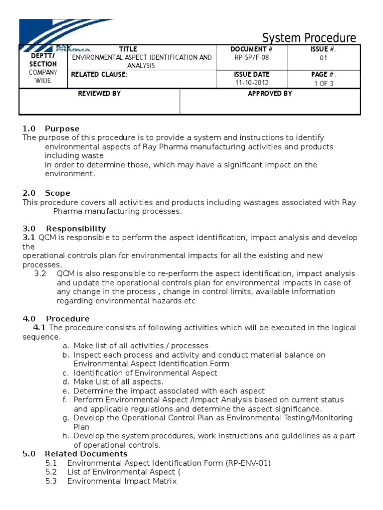 Environmental Aspect Identification and Impact Analysis | Environmental ...