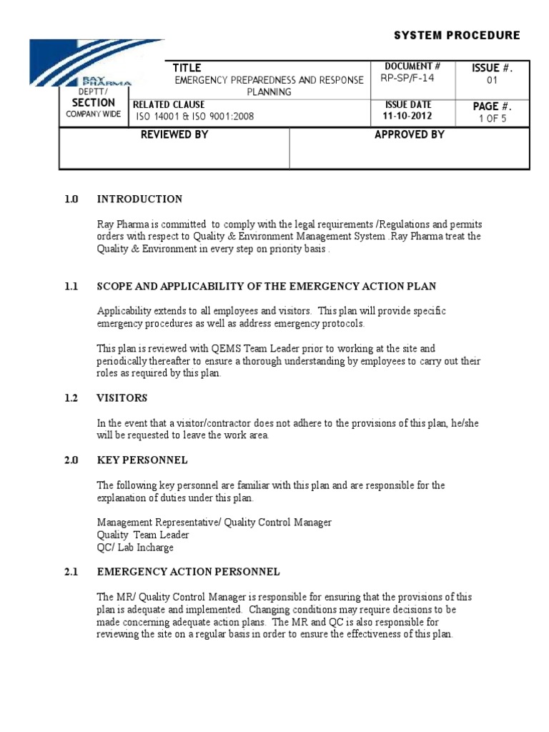 Emergency Preparedness and Response Plan | PDF | Emergency | Emergency ...