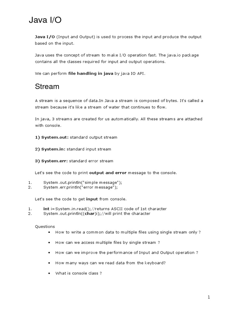 Java I - O | PDF | Class (Computer Programming) | Input/Output