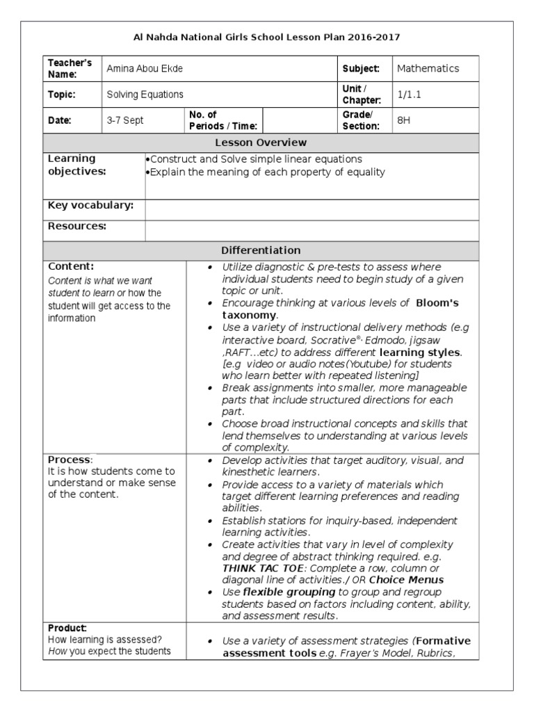 Solving Equations Lp1 | Download Free PDF | Lesson Plan | Learning Styles
