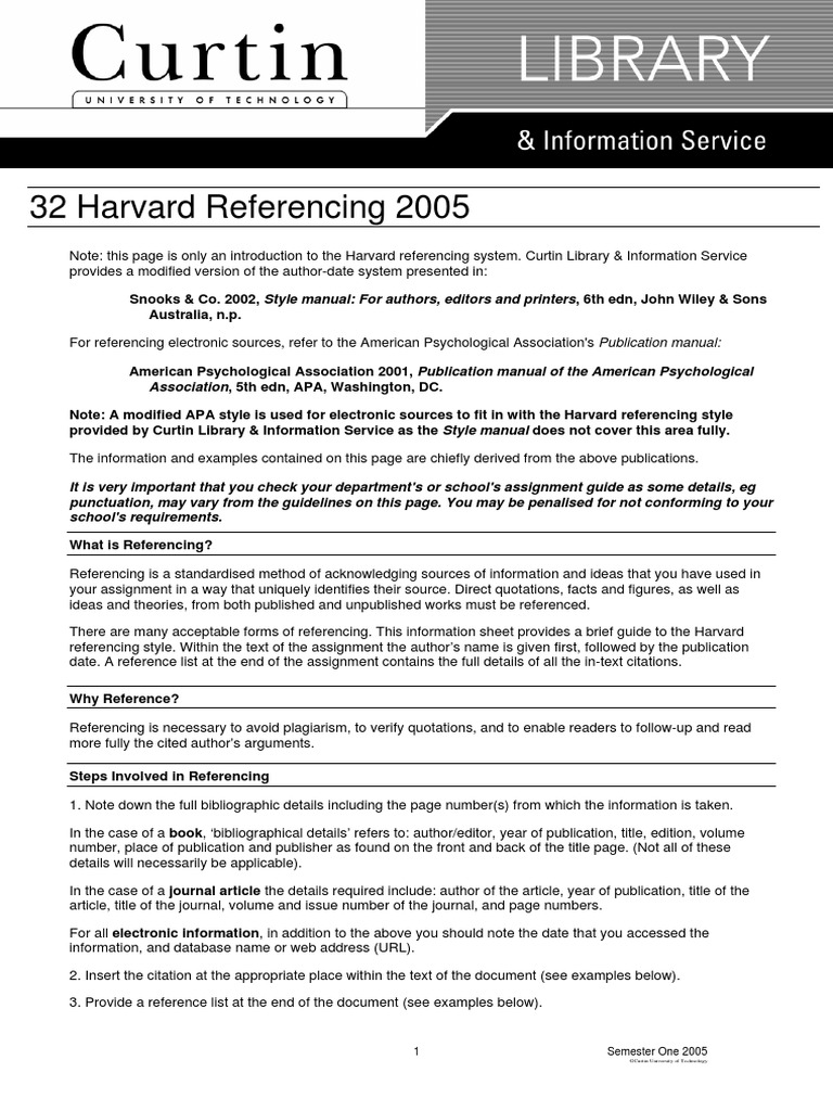 Harvard Referencing Style - Curtin Style Guide | PDF | Citation ...