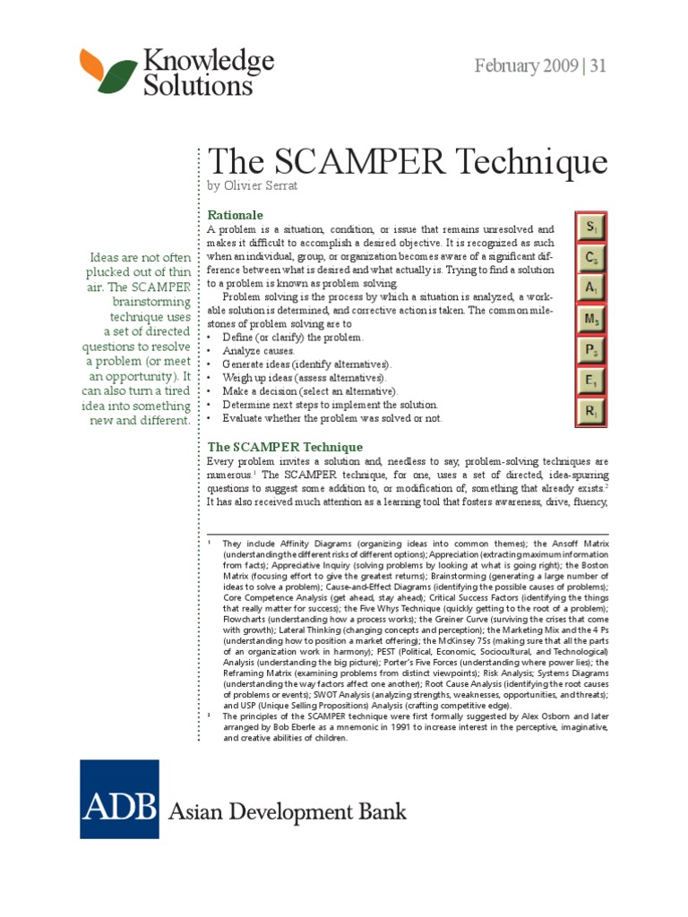 The Scamper Technique | Asian Development Bank | Brainstorming