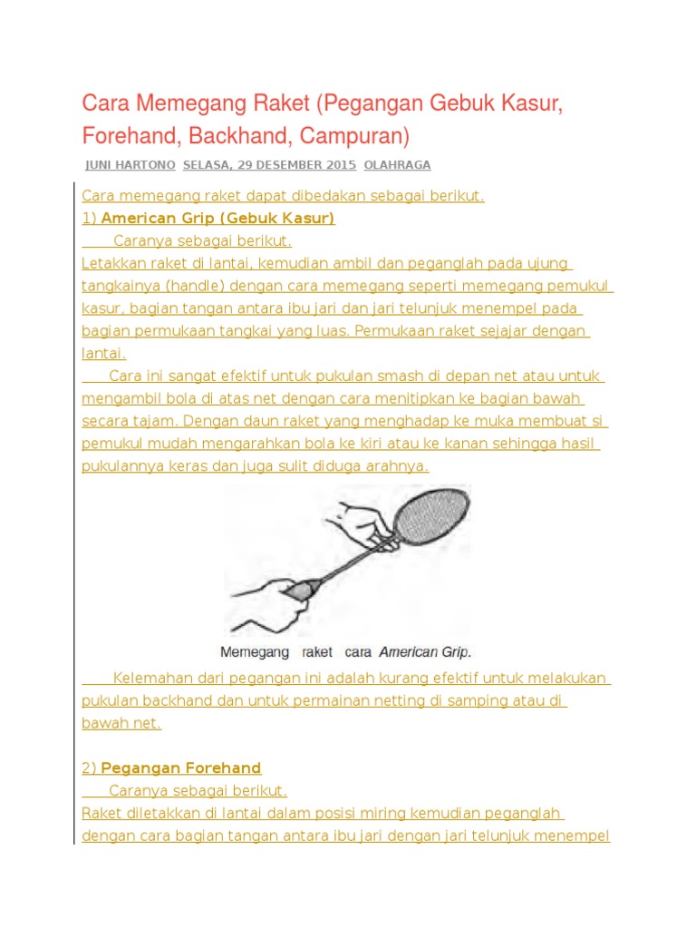 Cara Memegang Raket | PDF | Olahraga & Rekreasi