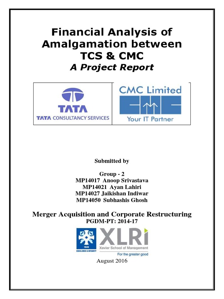 Financial Analysis of Amalgamation Between TCS & CMC A Project Report ...