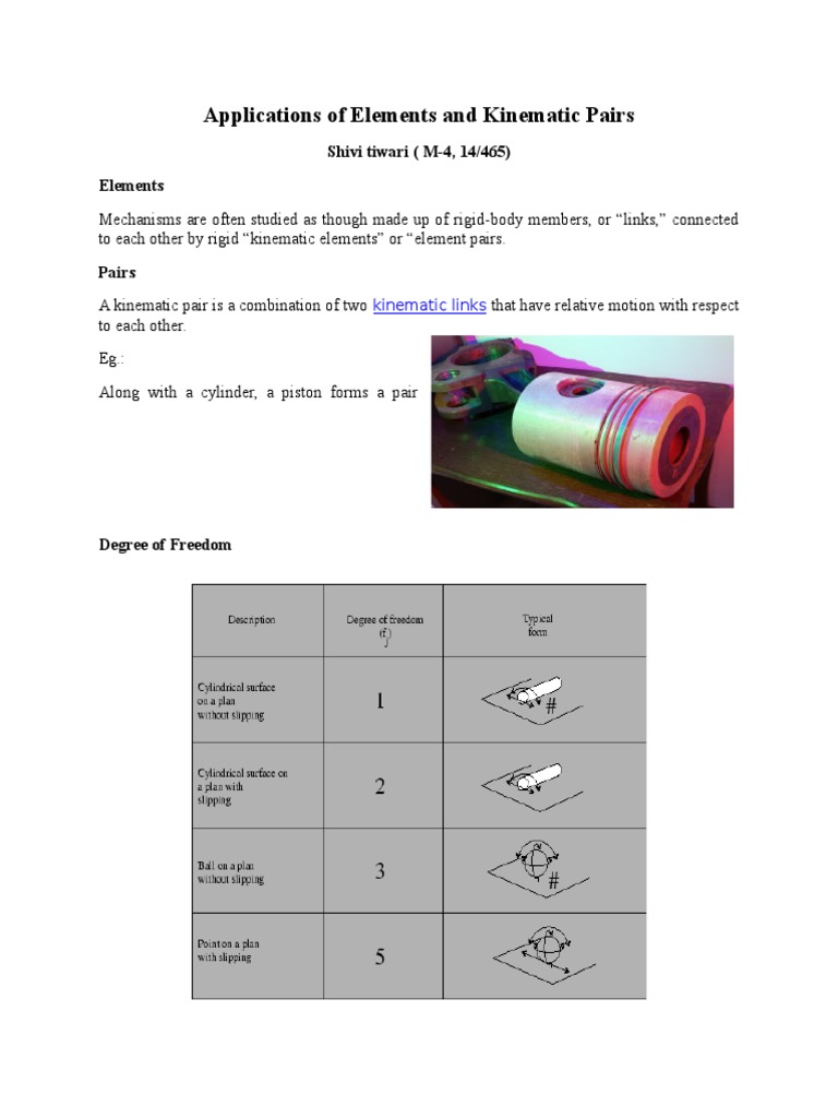 Applications of Elements and Kinematic Pairs | PDF