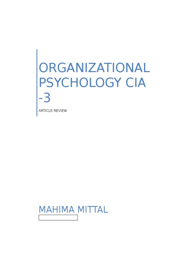 Organizational Psychology Cia - 3: Mahima Mittal | PDF | Poverty ...