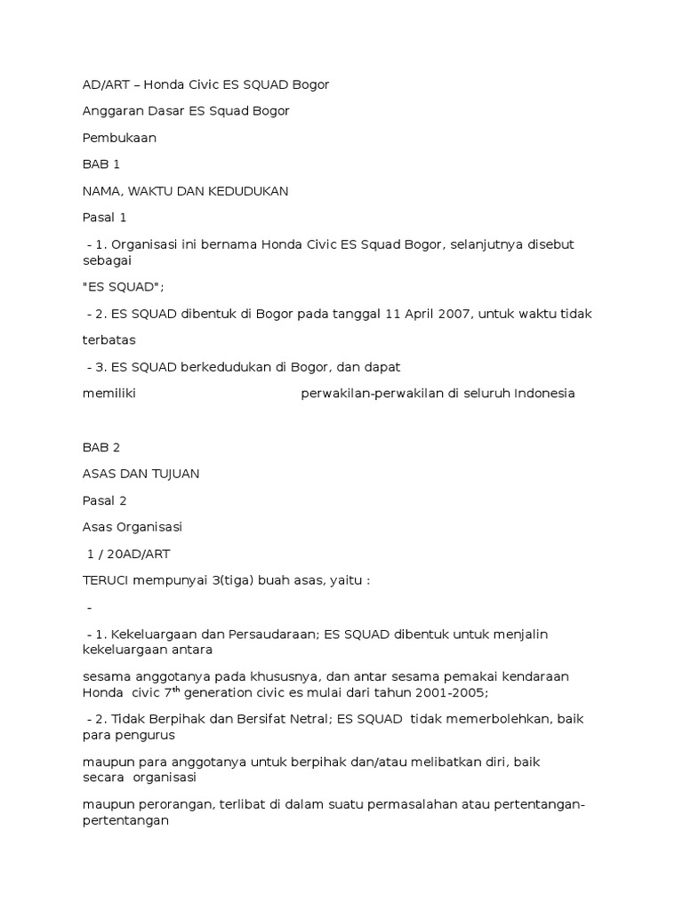 Adrt Es Squad Bogor | PDF