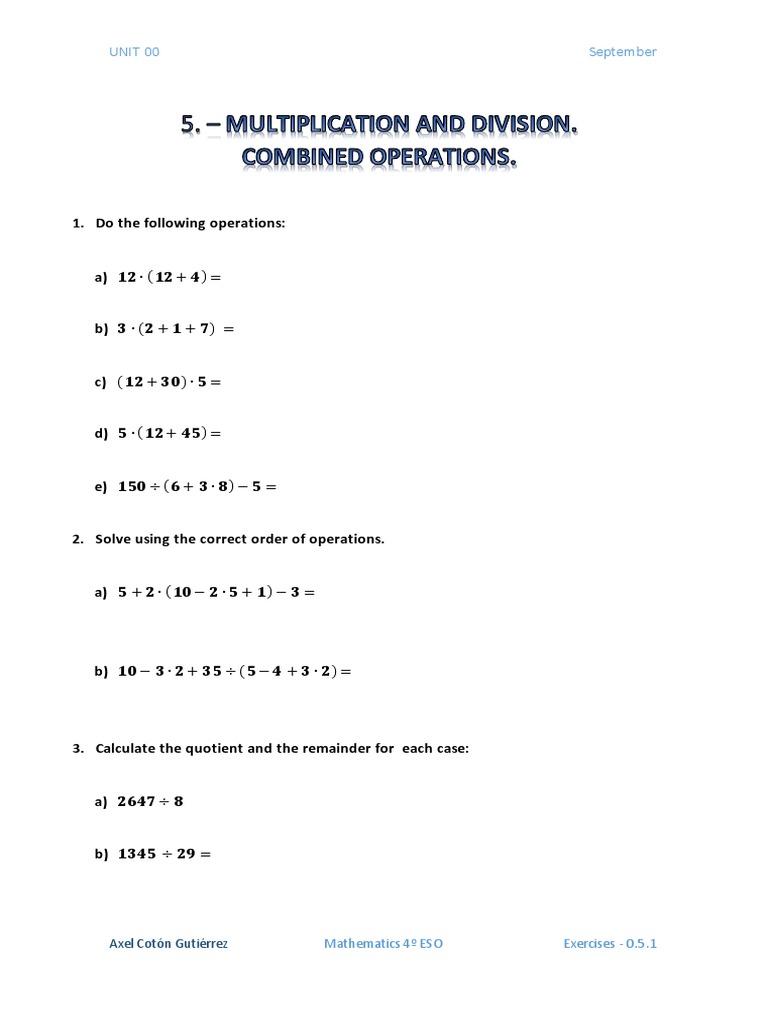 4 ESO Academics - Unit 0 - Exercises 0.5 | PDF