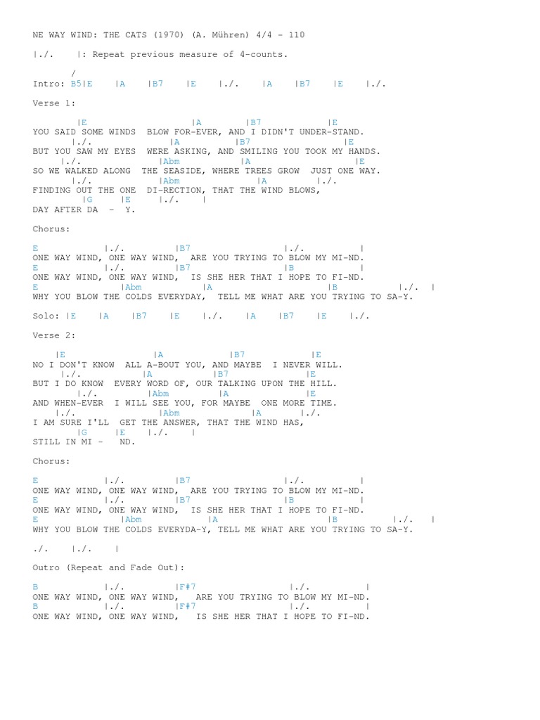 One Way Wind Chords | PDF