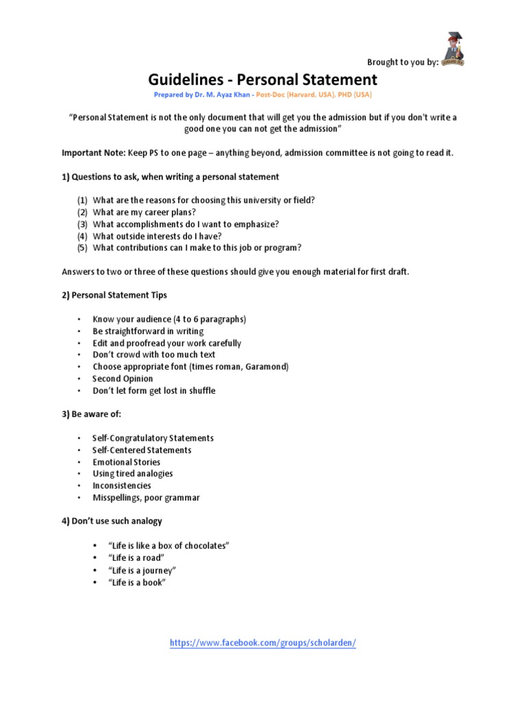 Guideline - Personal Statement by Dr. Ayaz Khan | PDF | Postgraduate ...