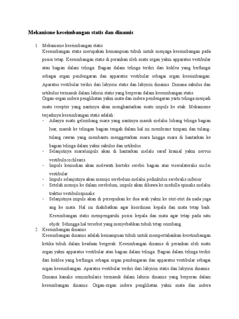 Mekanisme Keseimbangan Statis Dan Dinamis | PDF