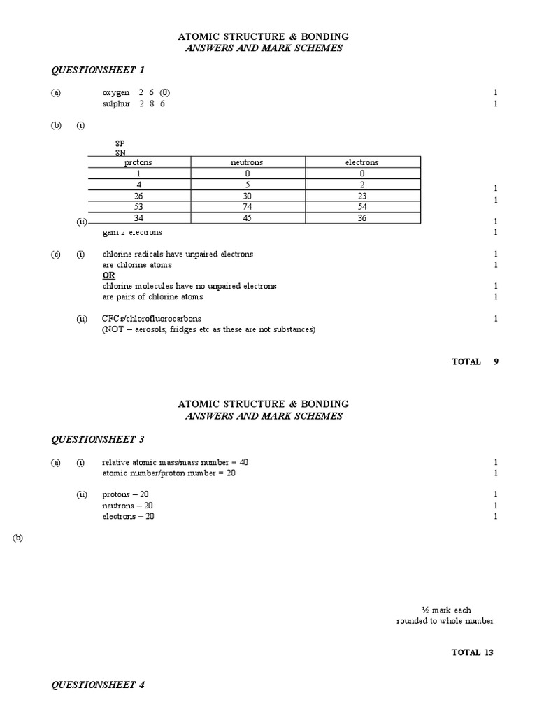 Atomic - Structure Review Answers | PDF | Atoms | Chemical Bond