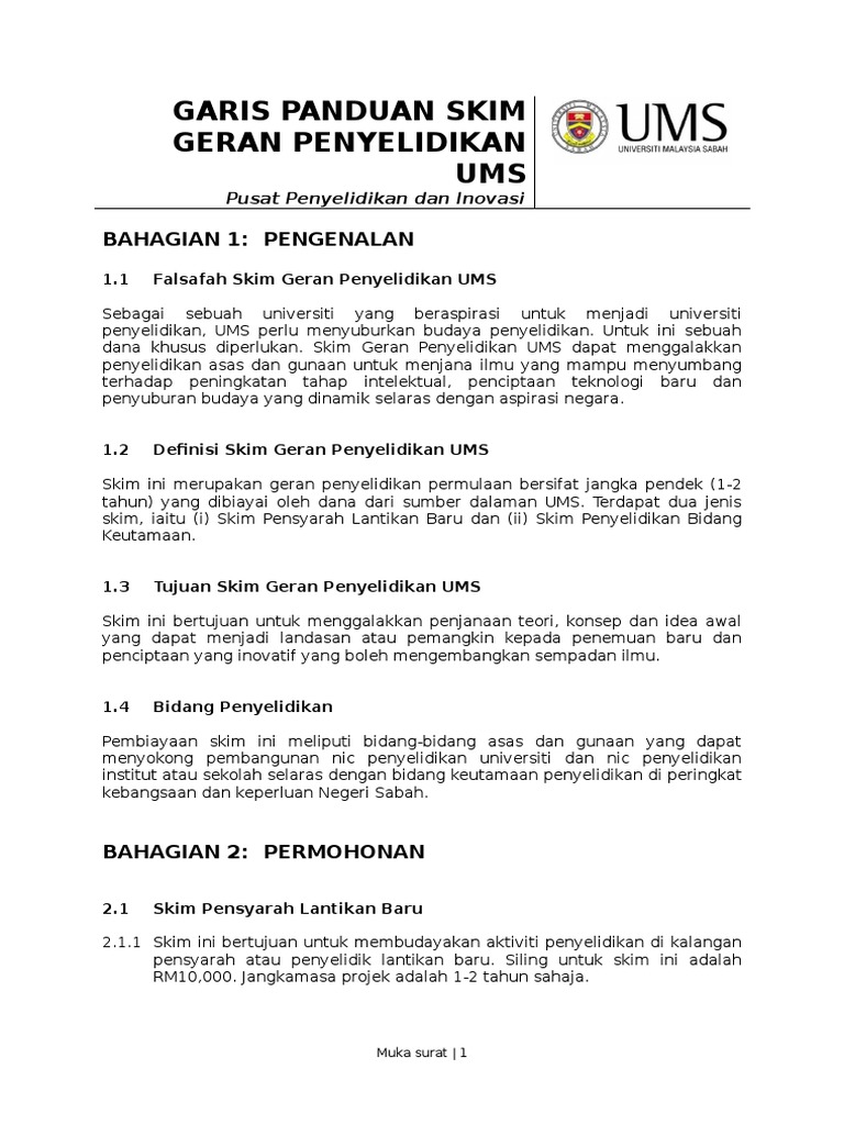 Garis Panduan Skim Geran Penyelidikan Ums | PDF | Bisnis