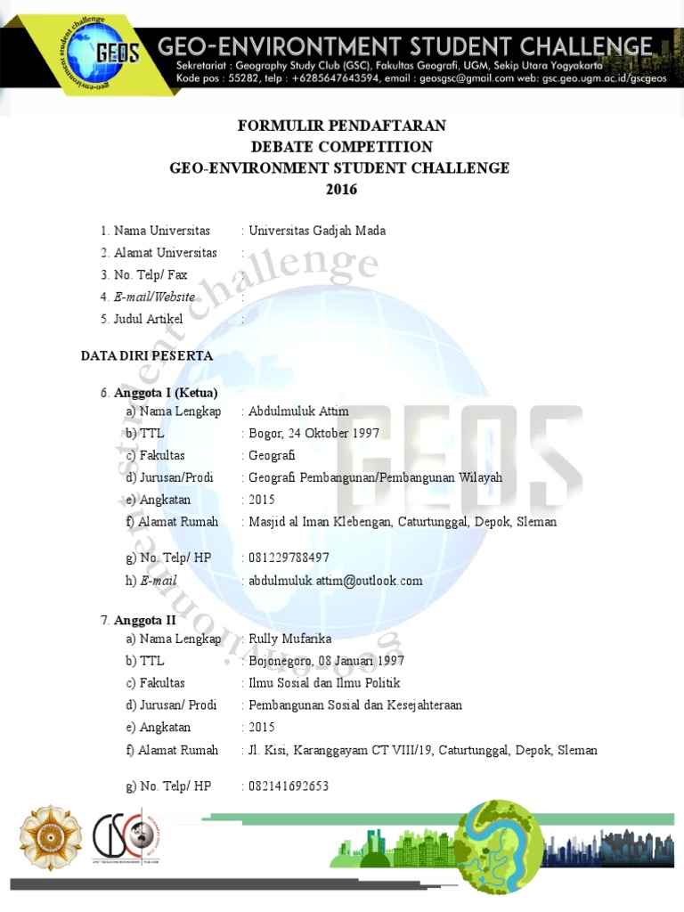 Formulir Pendaftaran Peserta Debat | PDF | Sains & Matematika