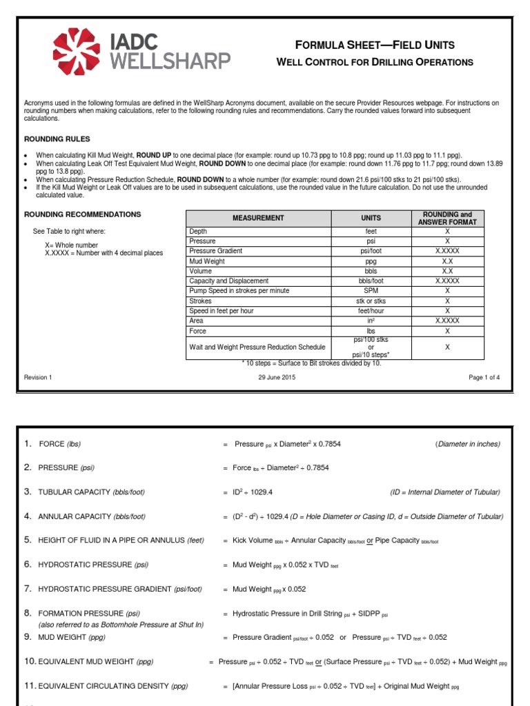 EX-0035 Drilling - English API Forumla Sheet | Download Free PDF ...