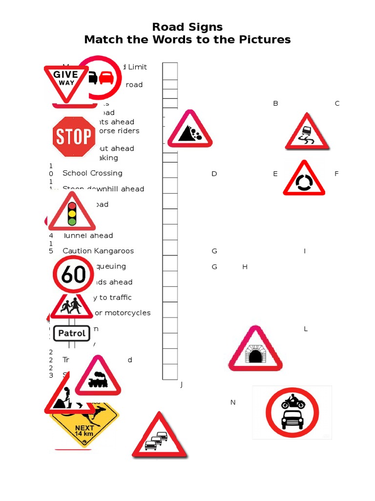 Road Signs Worksheet | PDF