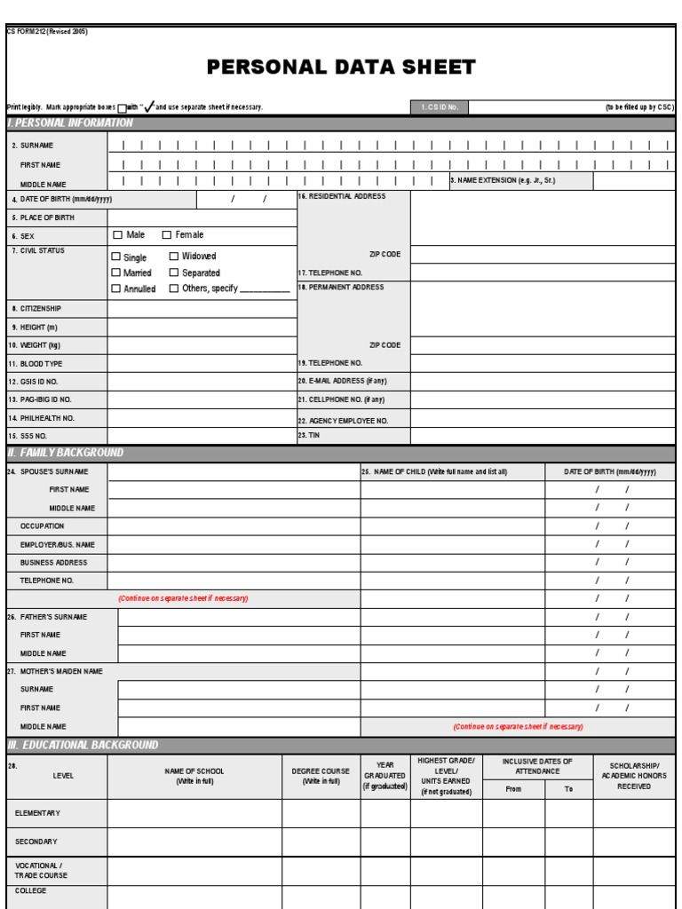 CSC Form 212 Pds2005 | PDF