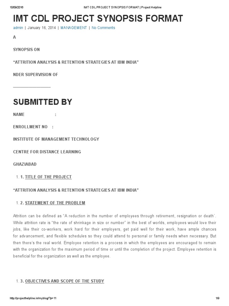 Imt CDL Project Synopsis Format - Project Helpline | PDF