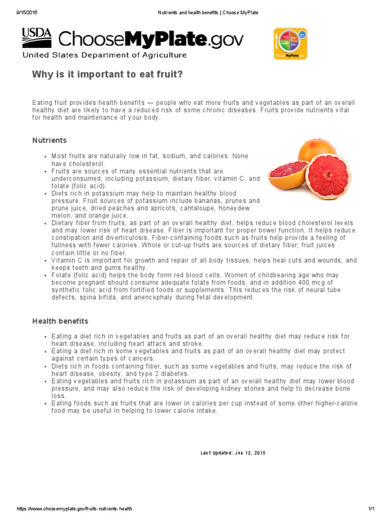 Nutrients and Health Benefits - Choose MyPlate | PDF | Healthy Diet ...