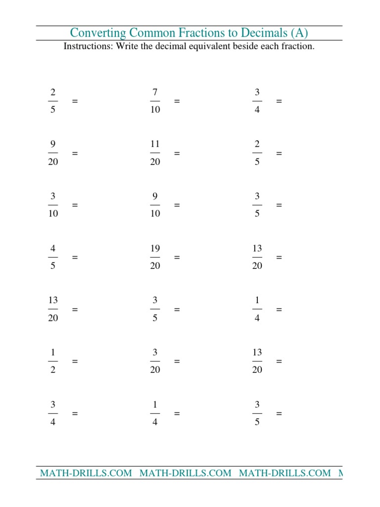 Converting Common Fractions to Decimals | PDF | Decimal | Fraction ...