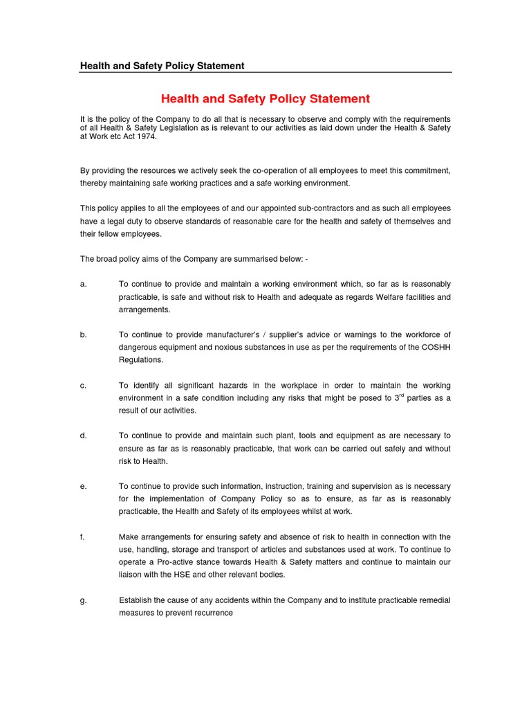 HSE Policy | Occupational Safety And Health | Safety