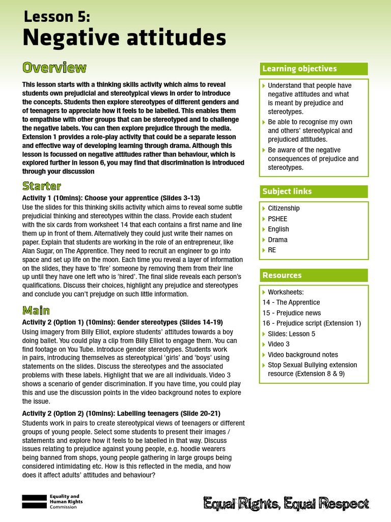Lesson5 Teacher Notes1 | PDF | Prejudices | Stereotypes