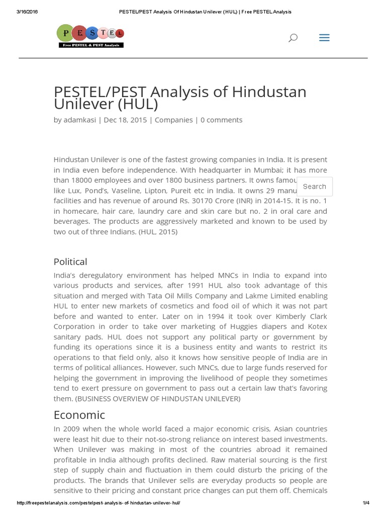 PESTEL Analysis of Hindustan Unilever HUL PDF | PDF | Unilever | Business