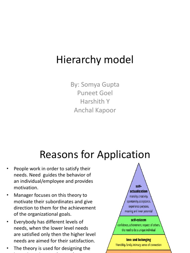 Hierarchy Model: By: Somya Gupta Puneet Goel Harshith Y Anchal Kapoor ...