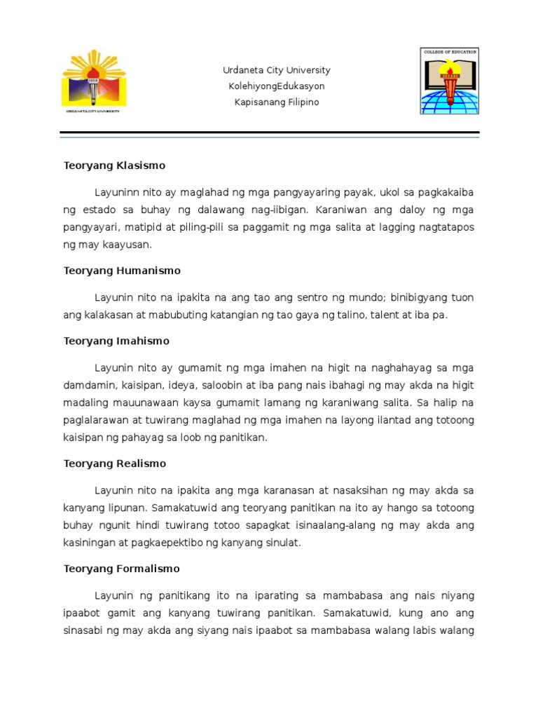 Teoryang Pampanitikan Handout 2 Teoryang Pampanitikan | PPT